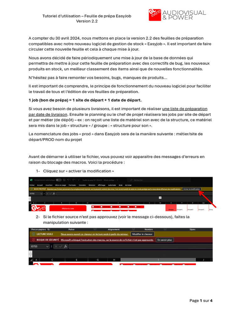 Tutoriel Feuille de Prépa EasyJob V2.2 | PDF | Microsoft Excel ...