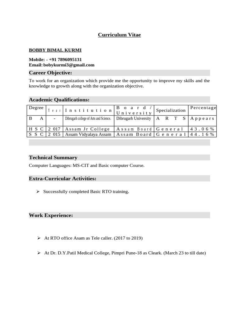 CV Bobby Kurmi | PDF