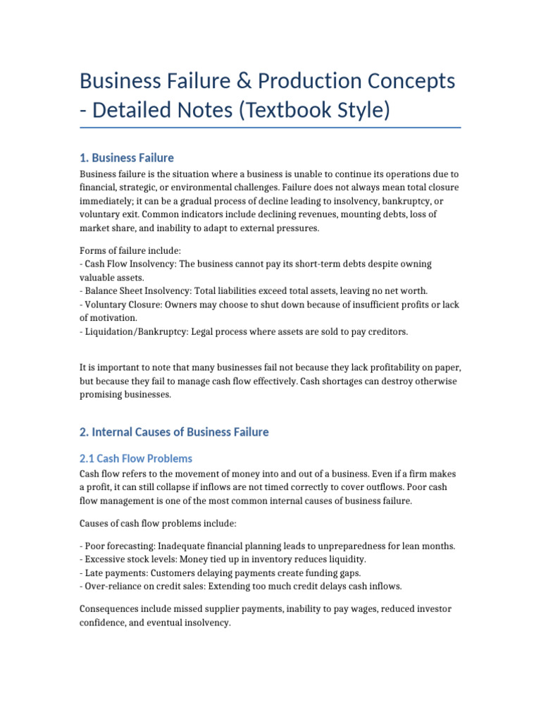 Causes of Business Failure & Production Insights | PDF | Insolvency ...