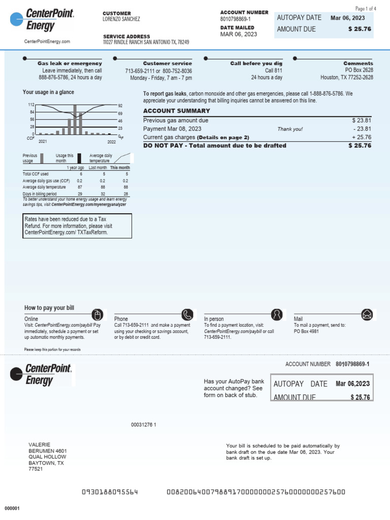 Centerpoint Energy Invoice - Dec22(2) | PDF | Payments