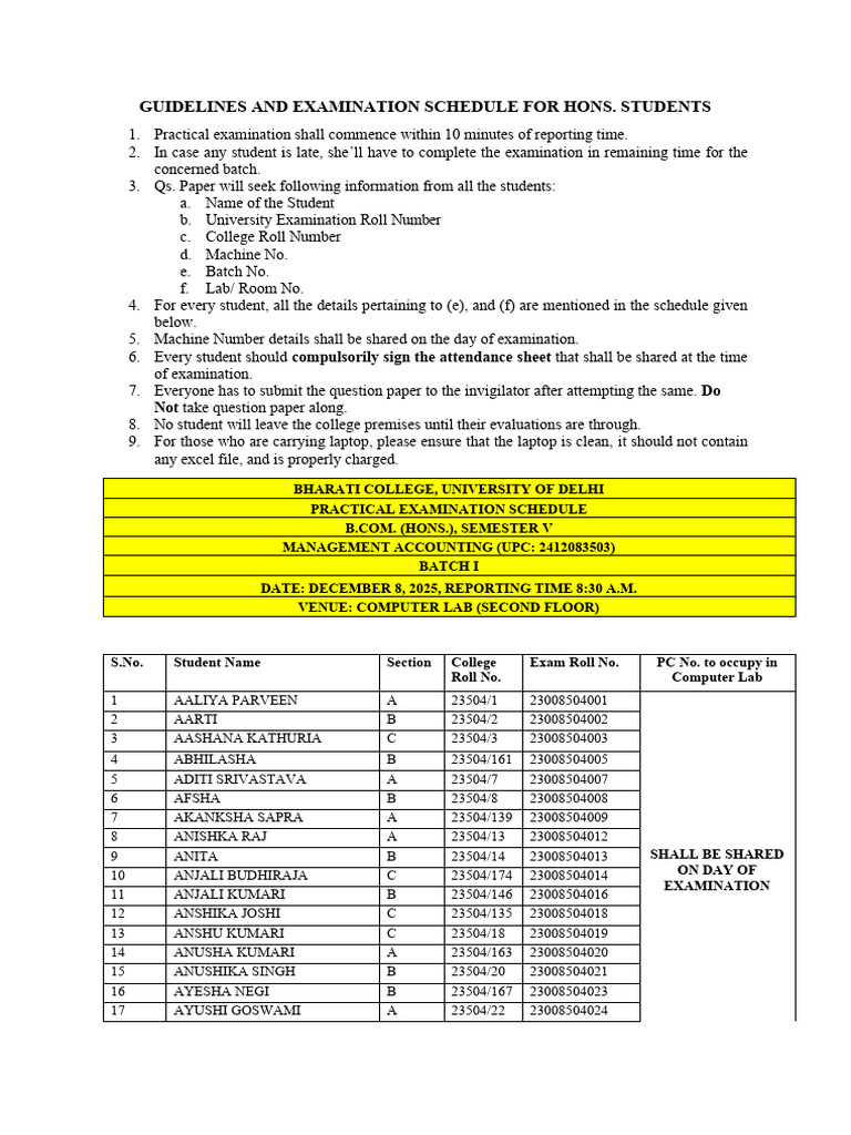 Guidelines and Examination Schedule for Dec 8 | PDF