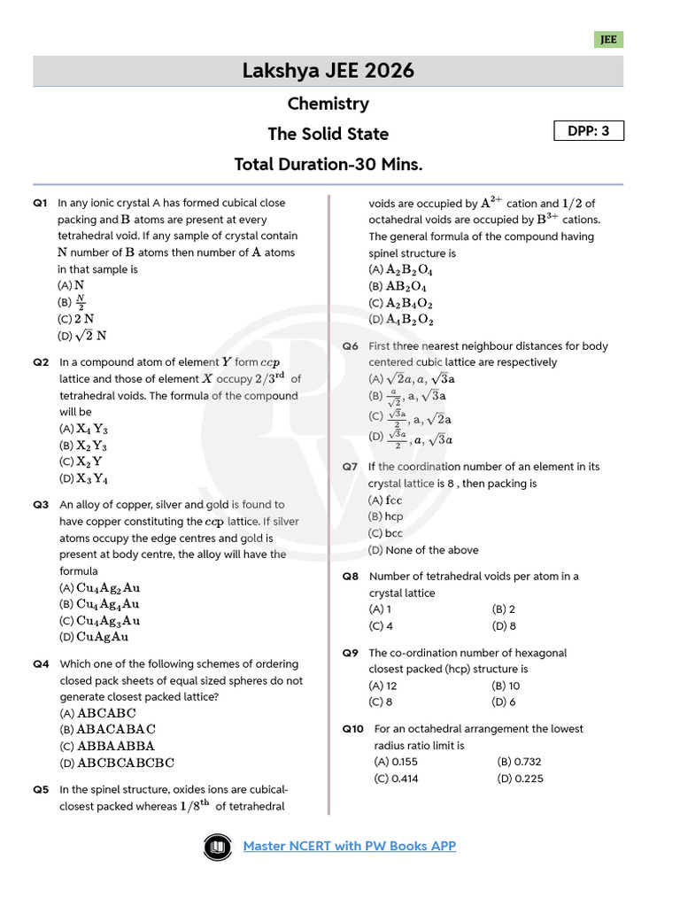 Solid State DPP 03 (of Lec 04).PDF | PDF | Chemistry | Crystallography
