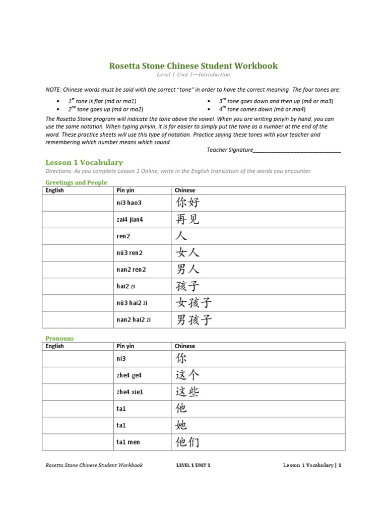 RS Chinese - Unit 1 Workbook - Student | Download Free PDF | Pinyin ...