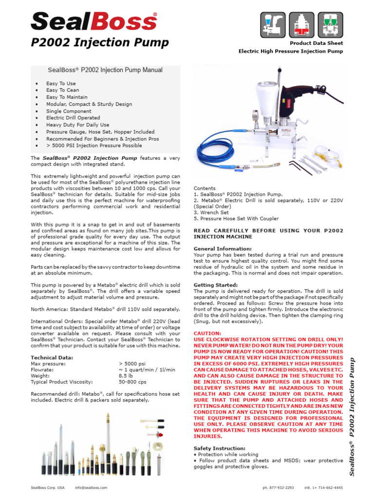 SealBoss P2002 Injection Pump Overview | PDF | Pump | Valve