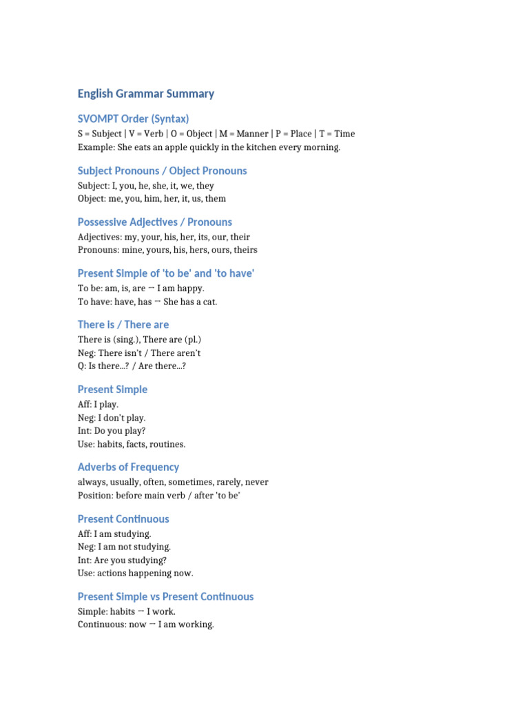 English Grammar Overview and Exercises | PDF | English Grammar ...