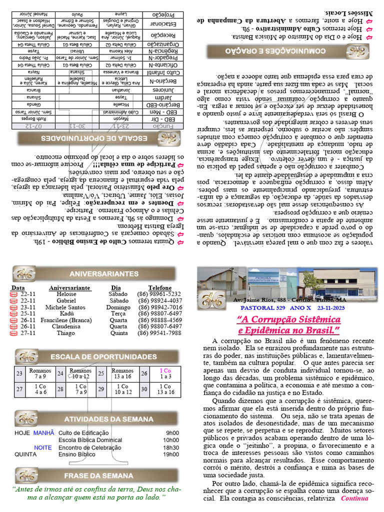 Pastoral 530 a Corrupção Sistêmica e Epidemica No Brasil 23-11-25 | PDF ...
