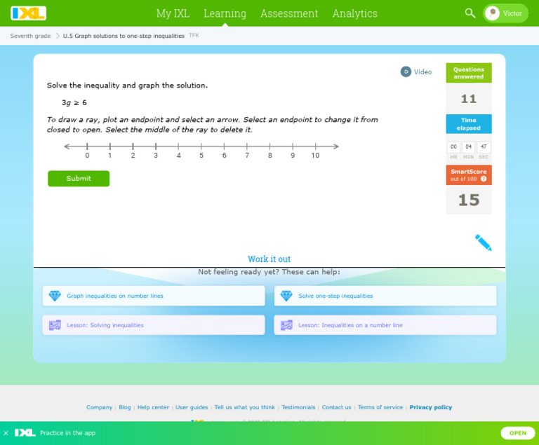 IXL Graph Solutions To One-Step Inequalities 7th Grade Math | PDF ...