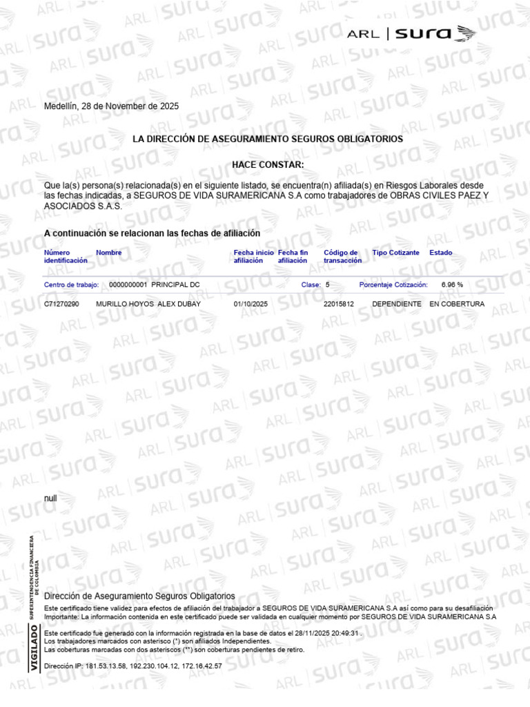 Murillo Hoyos Alex Dubay - Arl | PDF
