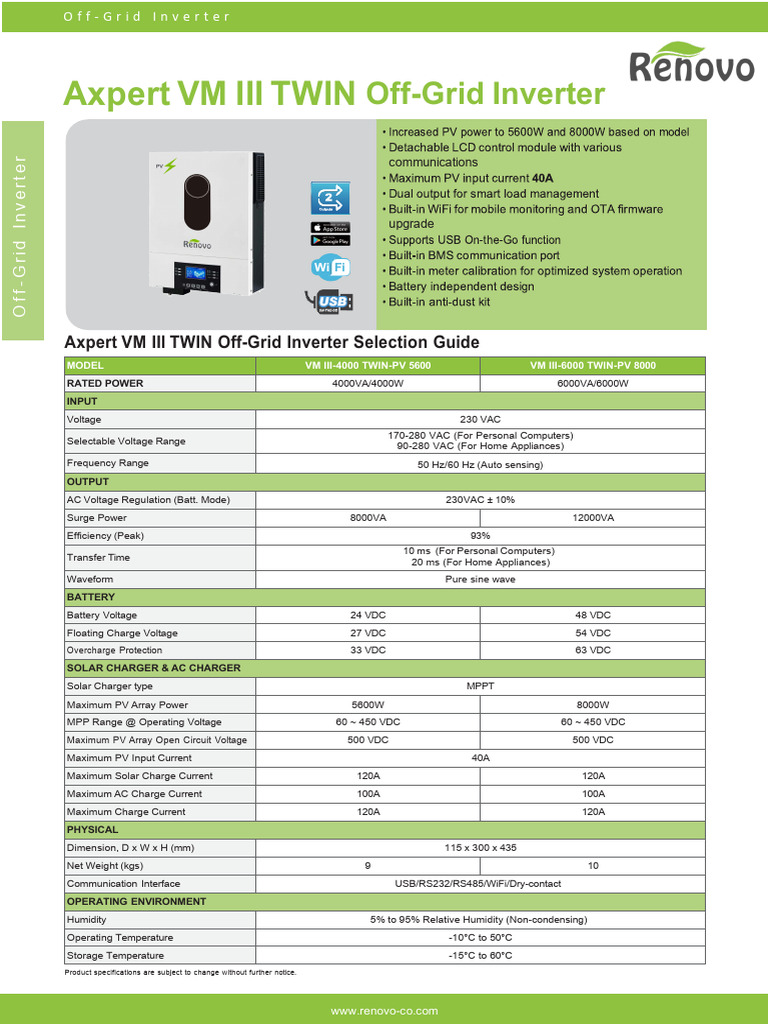 Axpert VM III TWIN Off-Grid Inverter Guide | PDF | Power Inverter ...