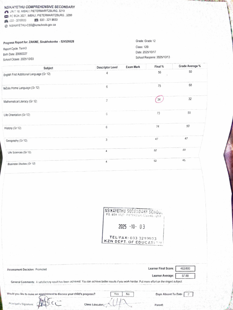 Grade 12 Trial Results | PDF | Intelligence | Cognition