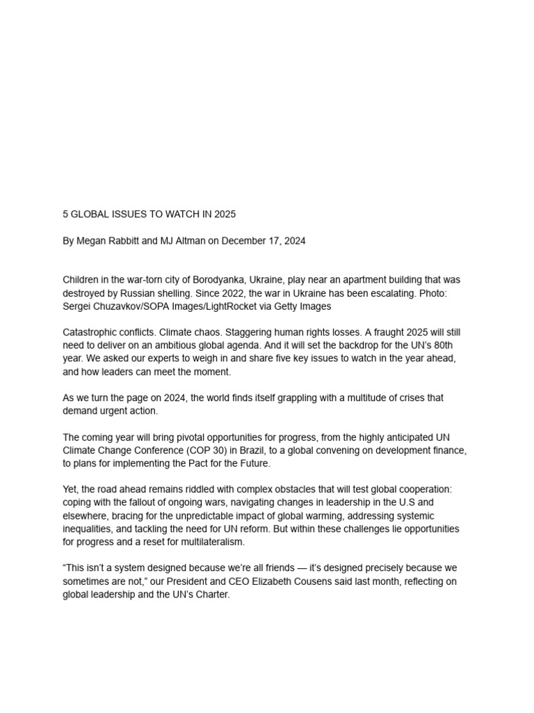 Key Global Issues for 2025 | PDF | United Nations | International Relations