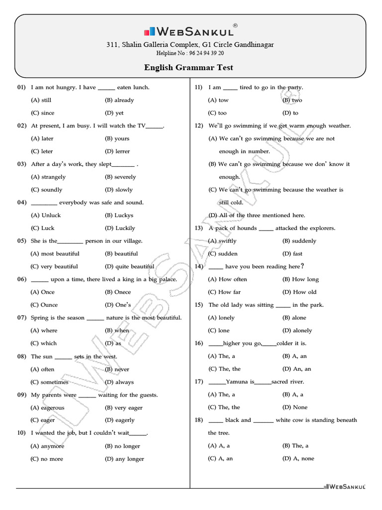 English Grammar Test 5 by WebSankul | PDF