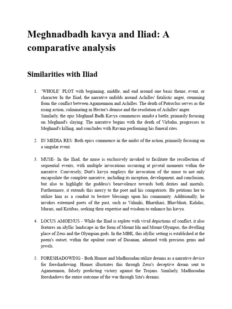 Meghnadbadh Kavya and Iliad - A Comparative Analysis | PDF | Iliad | Hector