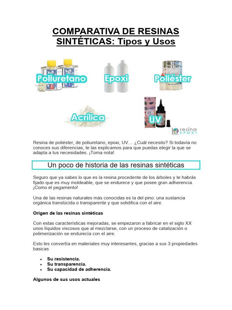 Comparativa de Resinas Sintéticas: Usos y Tipos | PDF | Epoxy | Materiales