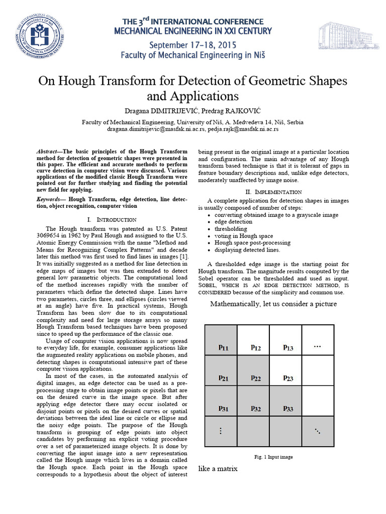 On Hough Transform For Detection of Geometric Shapes and Applications | PDF