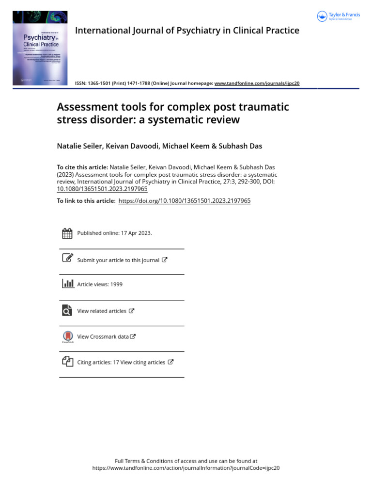 CPTSD Assessment Tools: Systematic Review | PDF | Complex Post ...