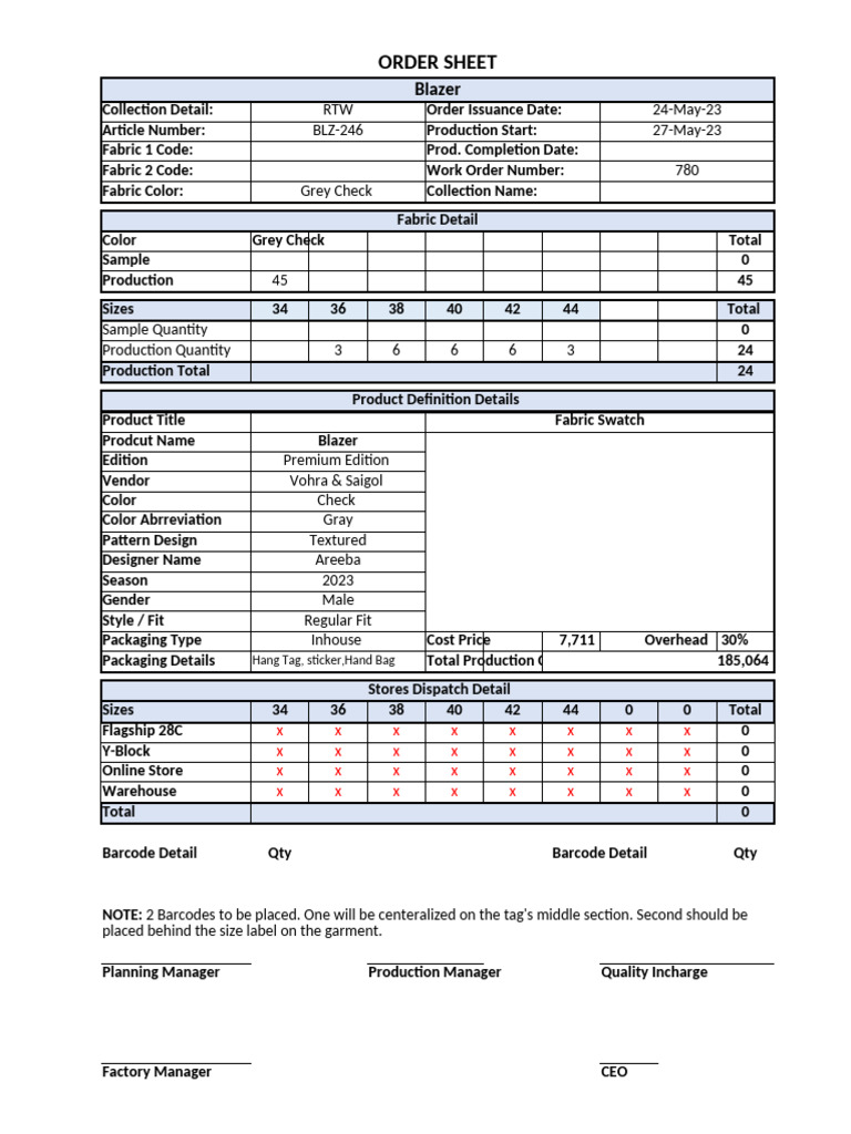 Order Sheet for Blazers and Shirts | PDF | Consumer Goods | Secondary ...
