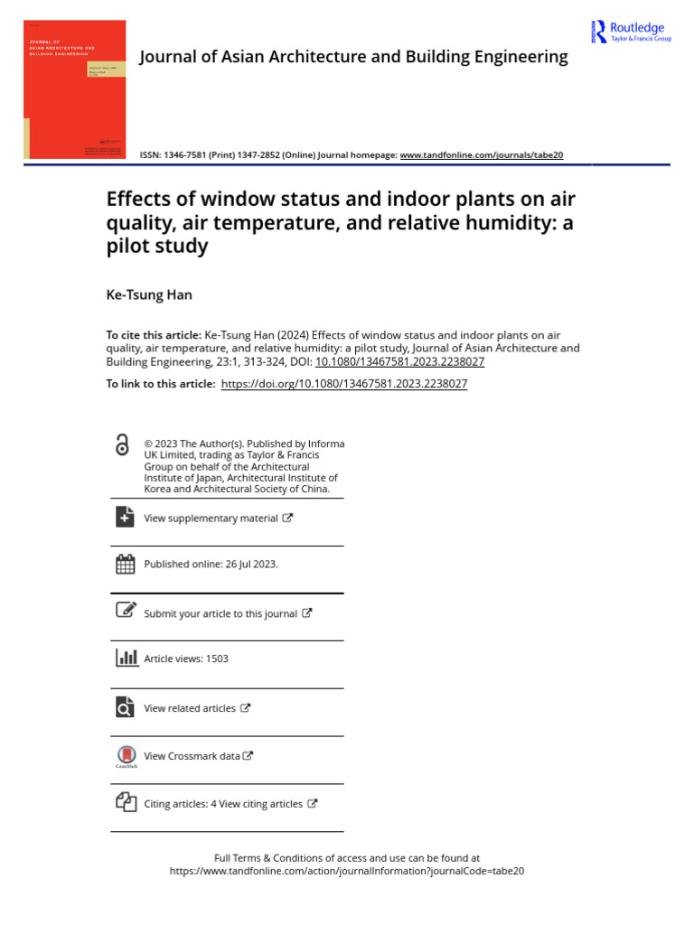 Effects of Window Status and Indoor Plants on Air Quality Air ...