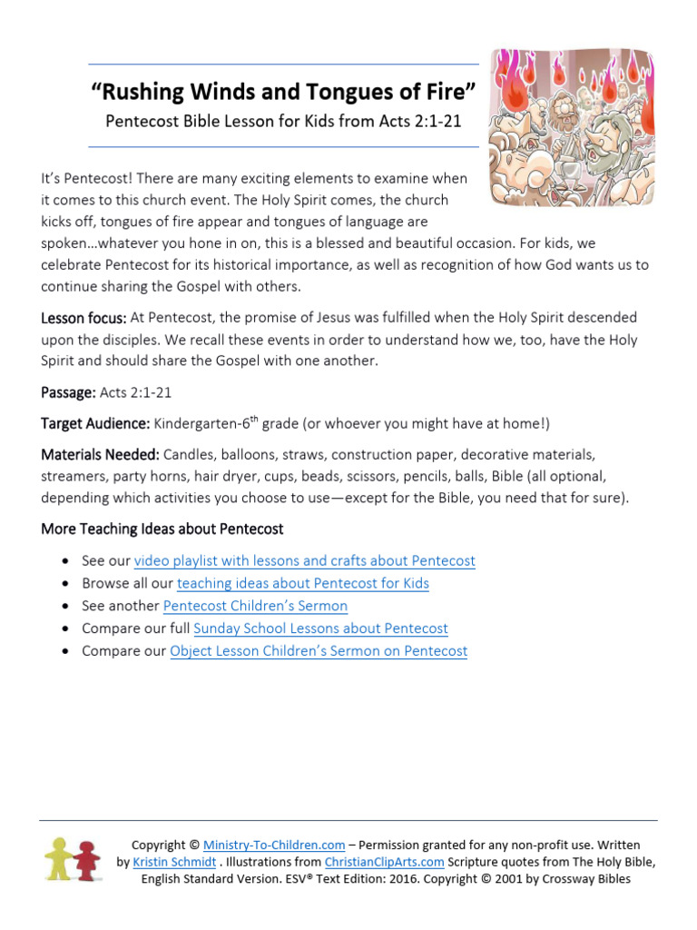 Sunday School Lesson Pentecost For Kids | PDF | English Standard ...
