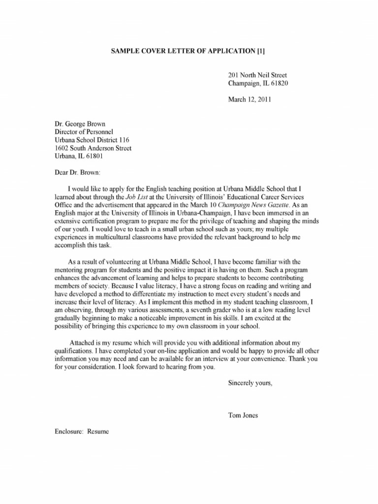 Sample Cover Letter of Application | PDF