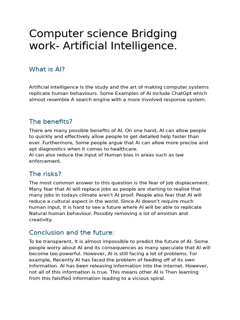 Computer Science Bridging Work Pdf