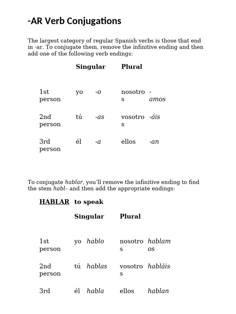 AR Verb Conjugations | PDF