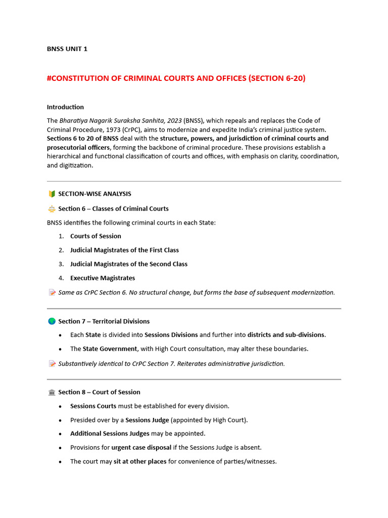 BNSS Criminal Courts Structure Overview | PDF | Magistrate | Prosecutor