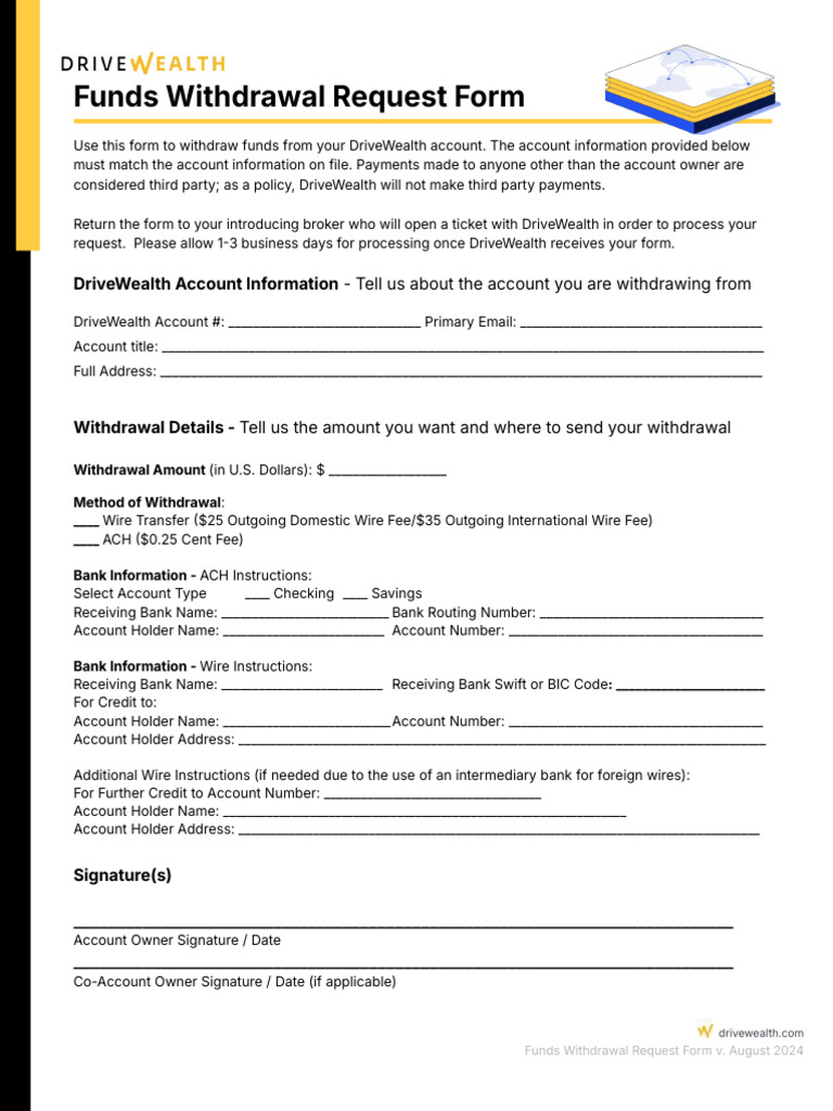 Funds Withdrawal Request Form | PDF | Wire Transfer | Service Industries