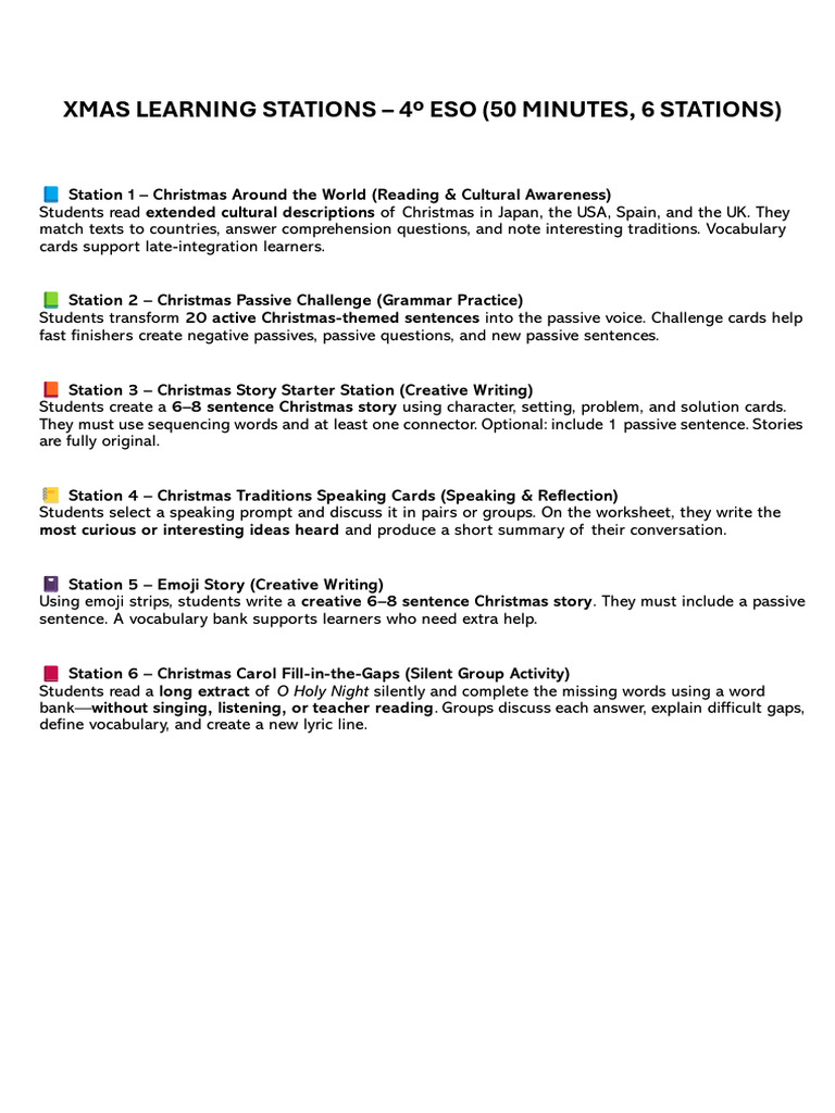 Christmas Learning Stations for 4º ESO | PDF | Christmas | Santa Claus