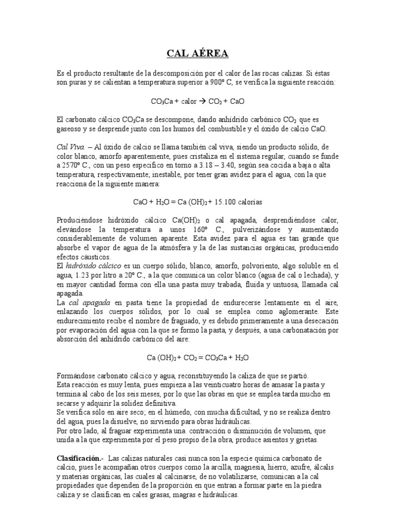 Cal Aérea: Propiedades y Usos | PDF | Calcio | Caliza