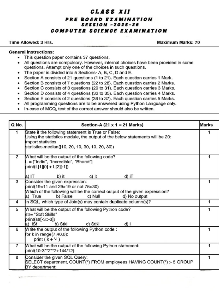 Class XII Computer Science Exam Paper | PDF | File Transfer Protocol | Sql