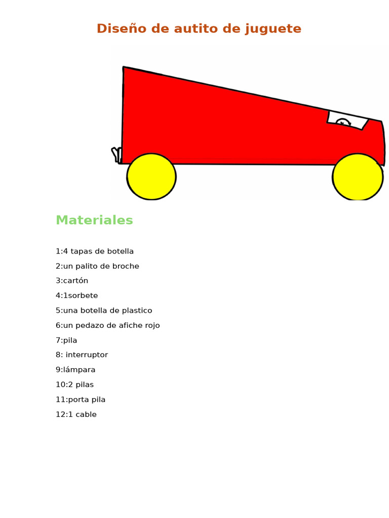 Diseño de Autito de Juguete: Materiales | PDF