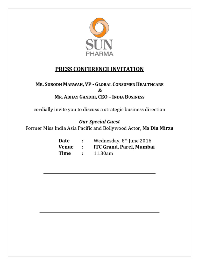 Sun Pharma Press Conference Invitation | PDF