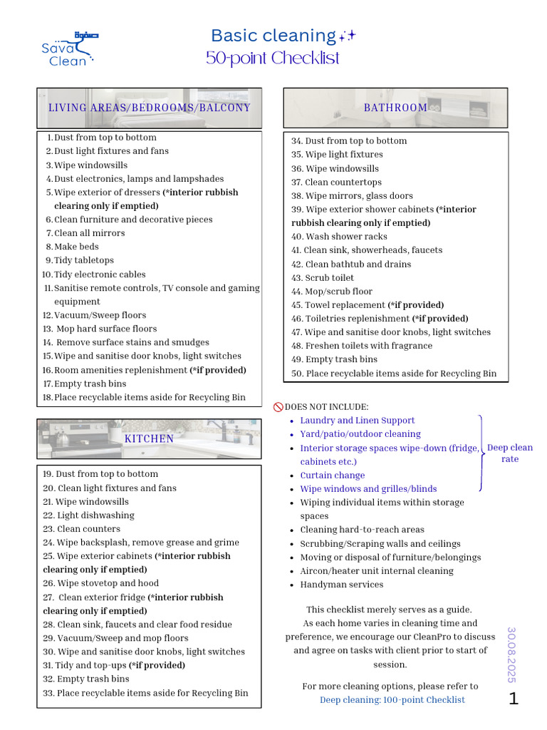 Basic and Deep Cleaning Checklists (30.08) | PDF | Shower | Bathroom