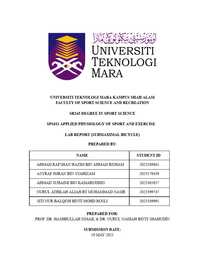 Submaximal Cycle Ergometer Test Report | PDF | Heart Rate | Physiology