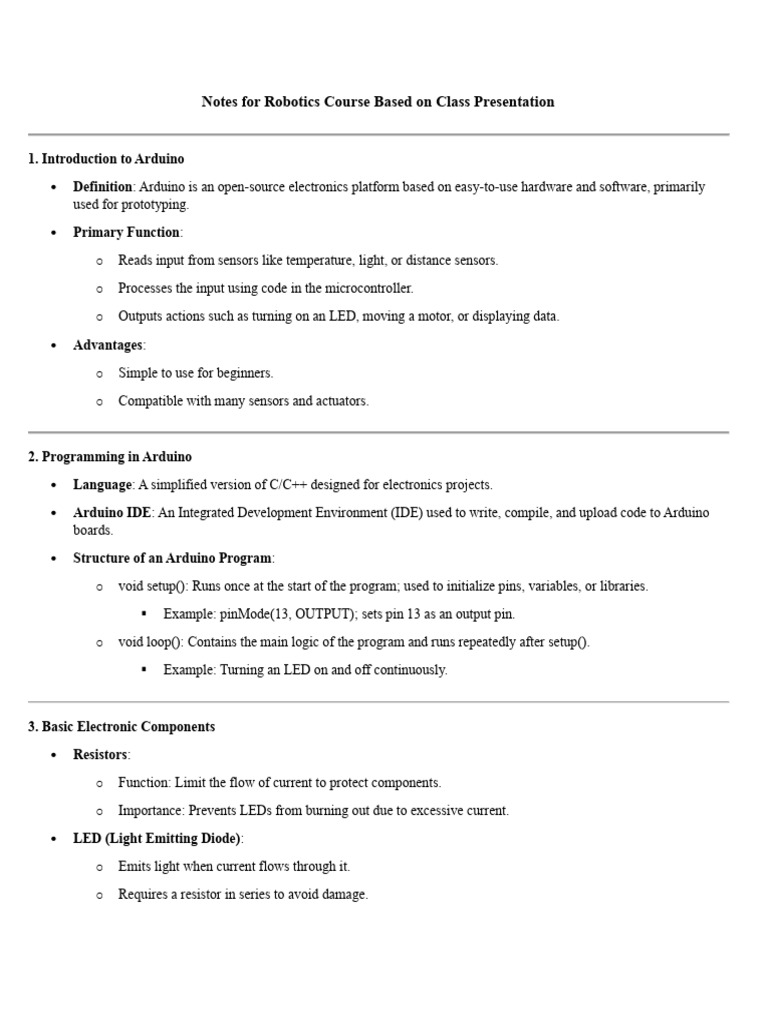Notes For Robotics Course | PDF | Arduino | Sensor