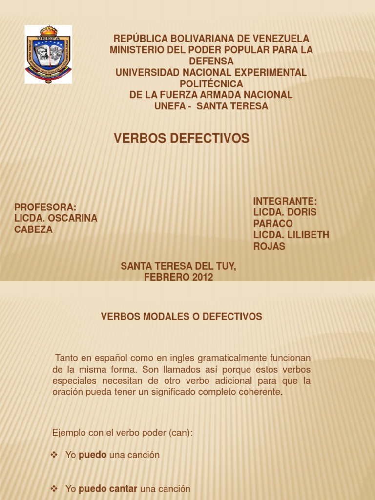 Verbos Defectivos | PDF | Verbo | Tipología Lingüística