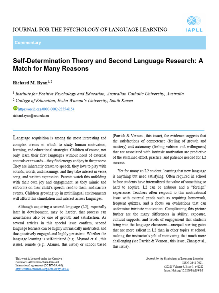 Self-Determination Theory in L2 Learning | PDF | Motivational | Motivation
