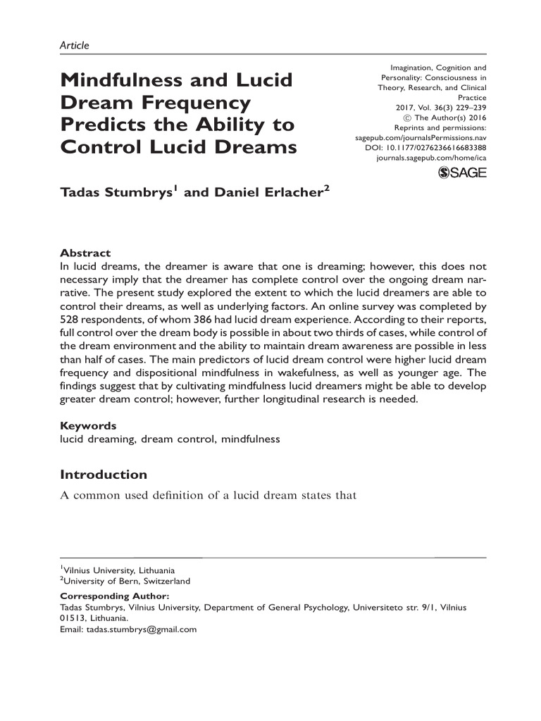 Mindfulness and Lucid Dream Frequency Predicts The Ability To Control ...