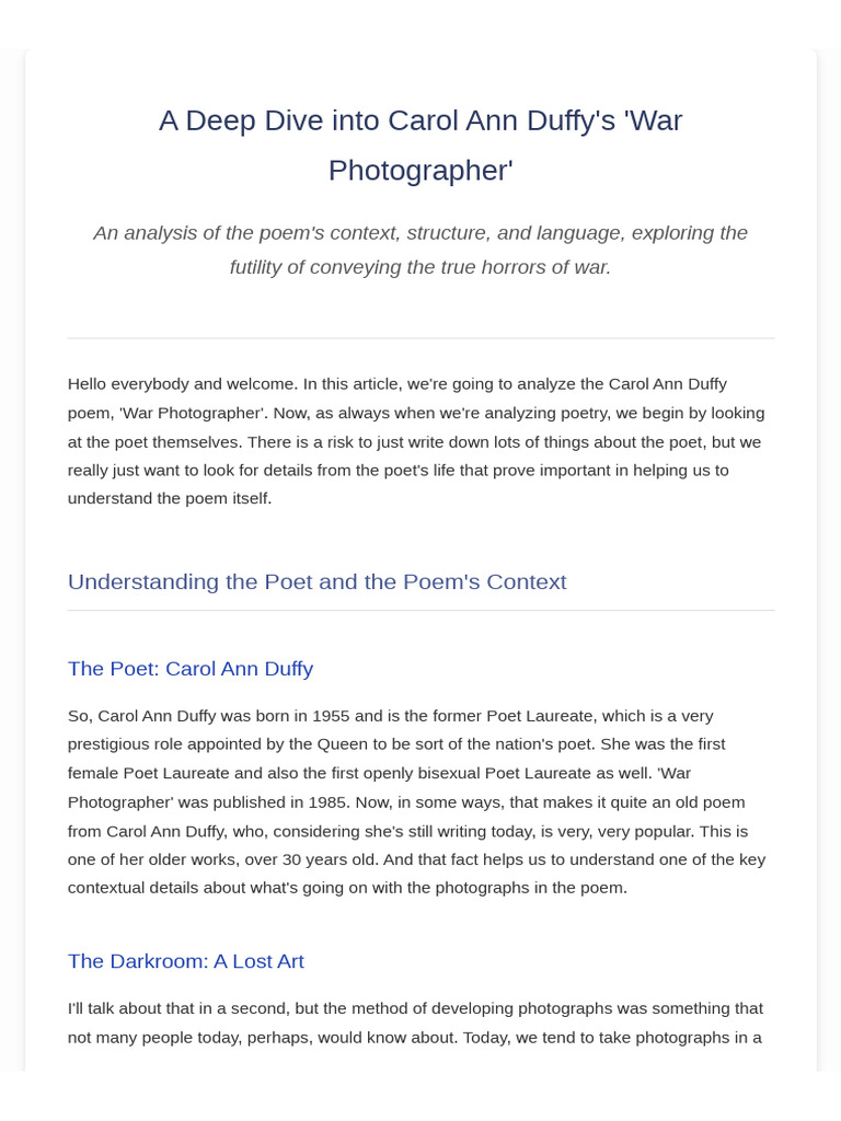 War Photographer Article | PDF | Poetry