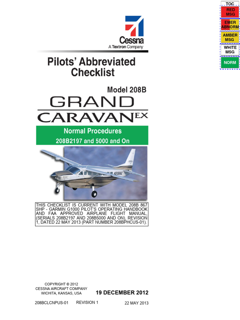 QRH Normal Procedures C208b Ex | PDF | Flight Control Surfaces | Snow
