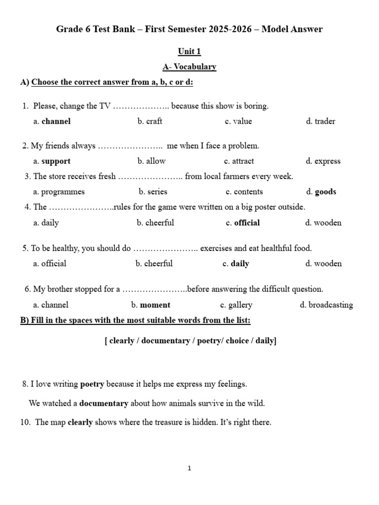 Grade 6 Test Bank - Model Answer - Copy | PDF | Tyrannosaurus