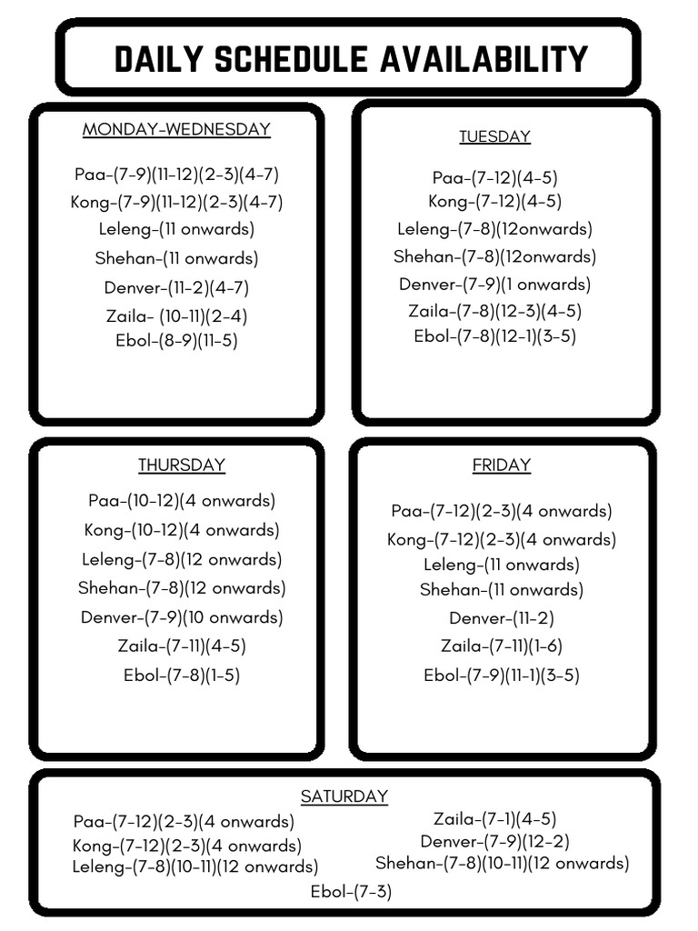 Availability Schedule | PDF
