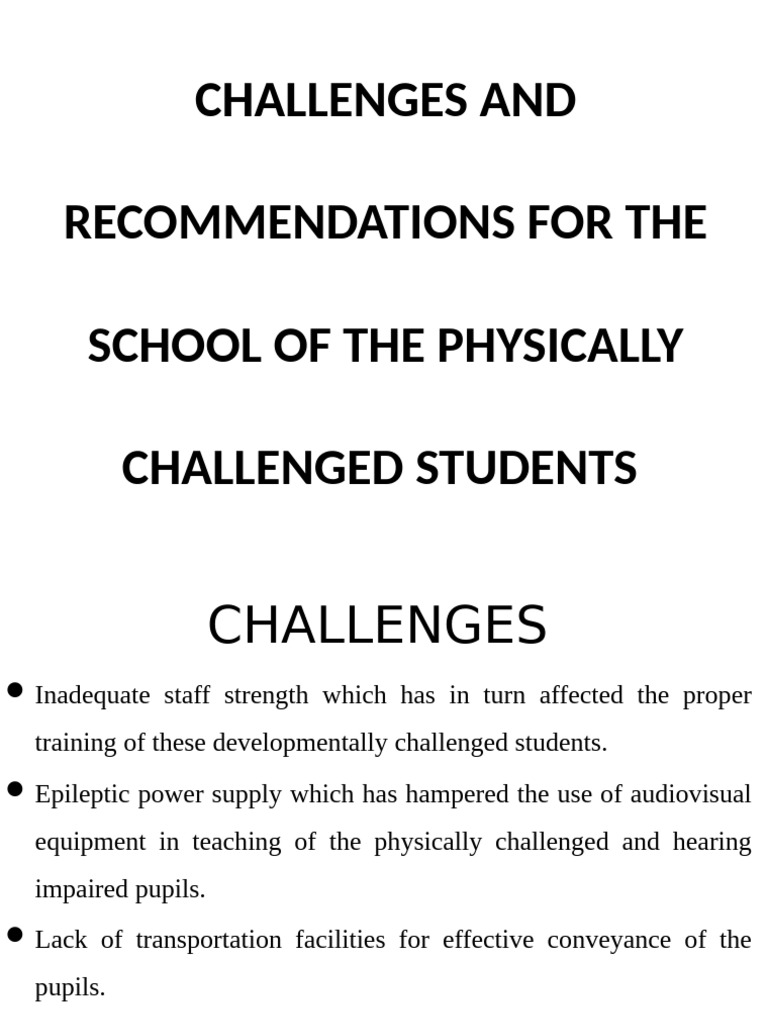 Challenges and Recommendations For The Schools of The Handicapped | PDF ...