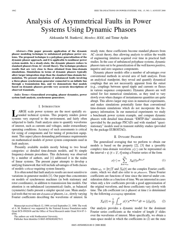 Analysis of Asymmetrical Faults in Power Systems Using Dynamic Phasors | PDF | Complex Number ...