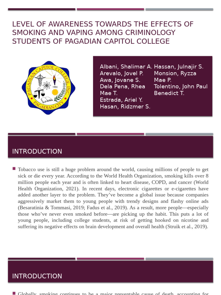 Criminology Students' Awareness of Smoking and Vaping | PDF ...