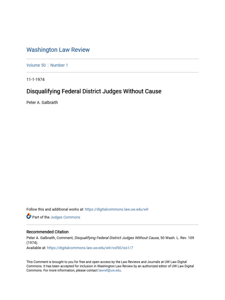 Disqualifying Federal District Judges Without Cause | PDF | American ...