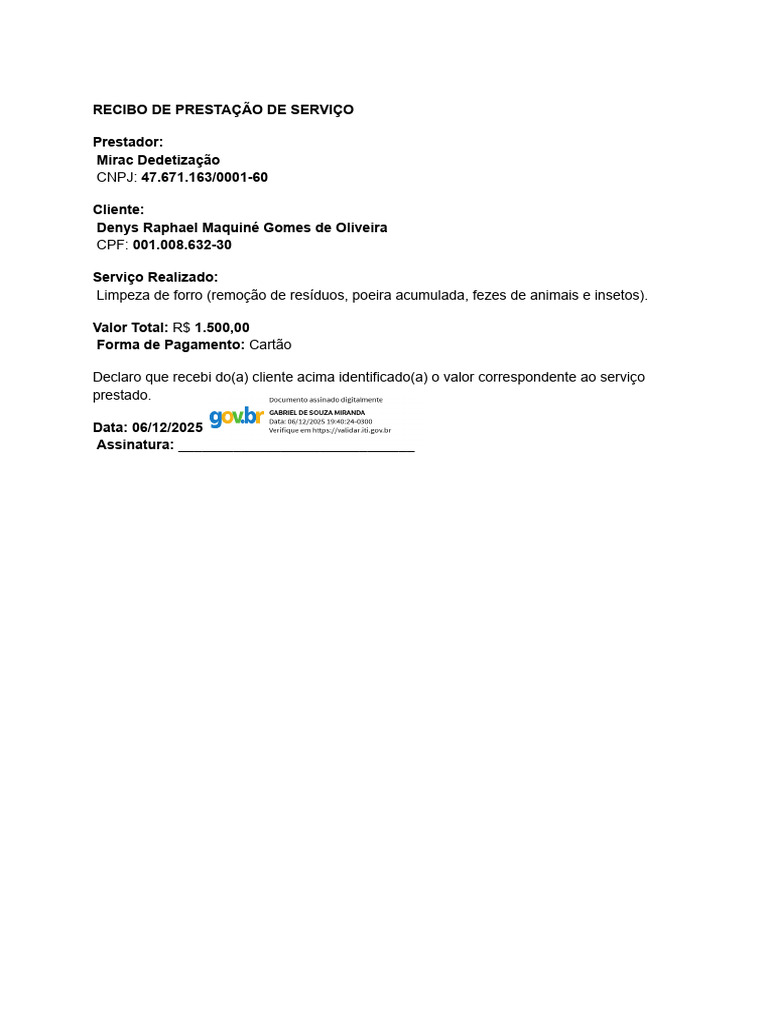 Recibo de Prestacao de Servico %281%29 Assinado | PDF