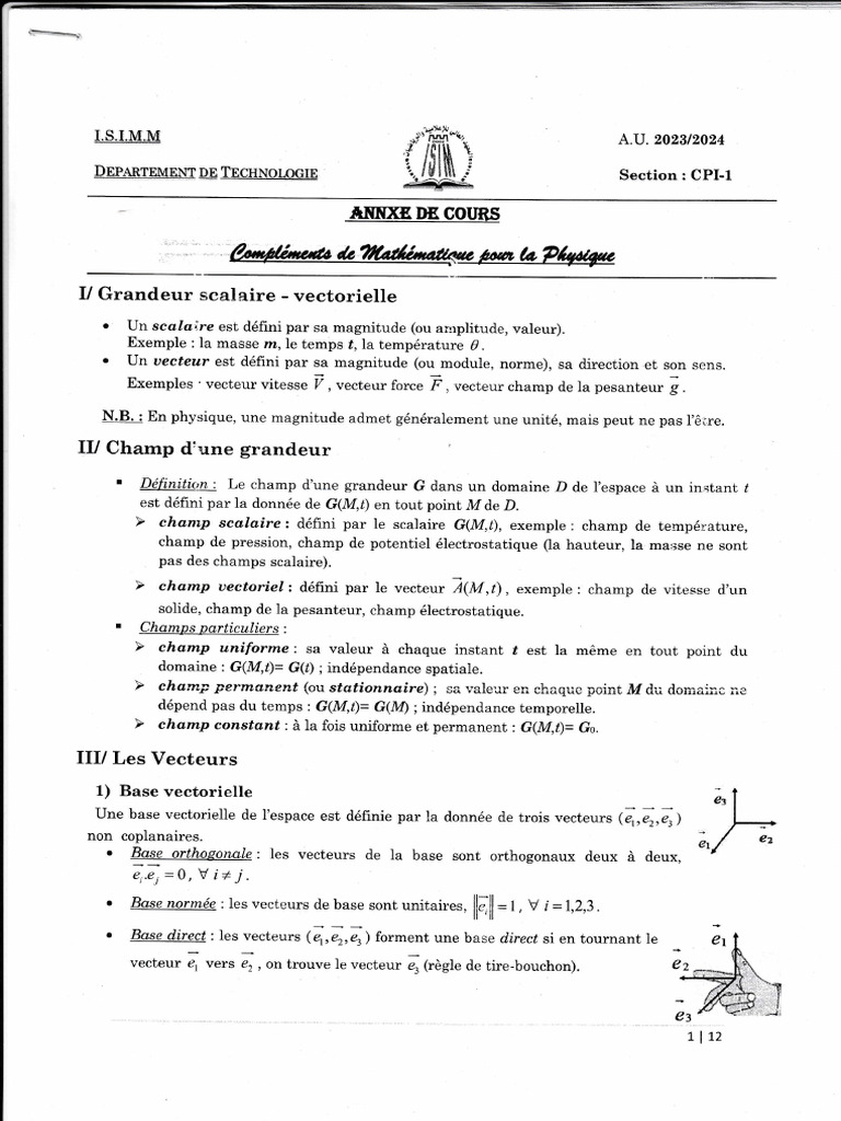 Concepts de Vecteurs et Champs en Physique | PDF | Scalaire ...