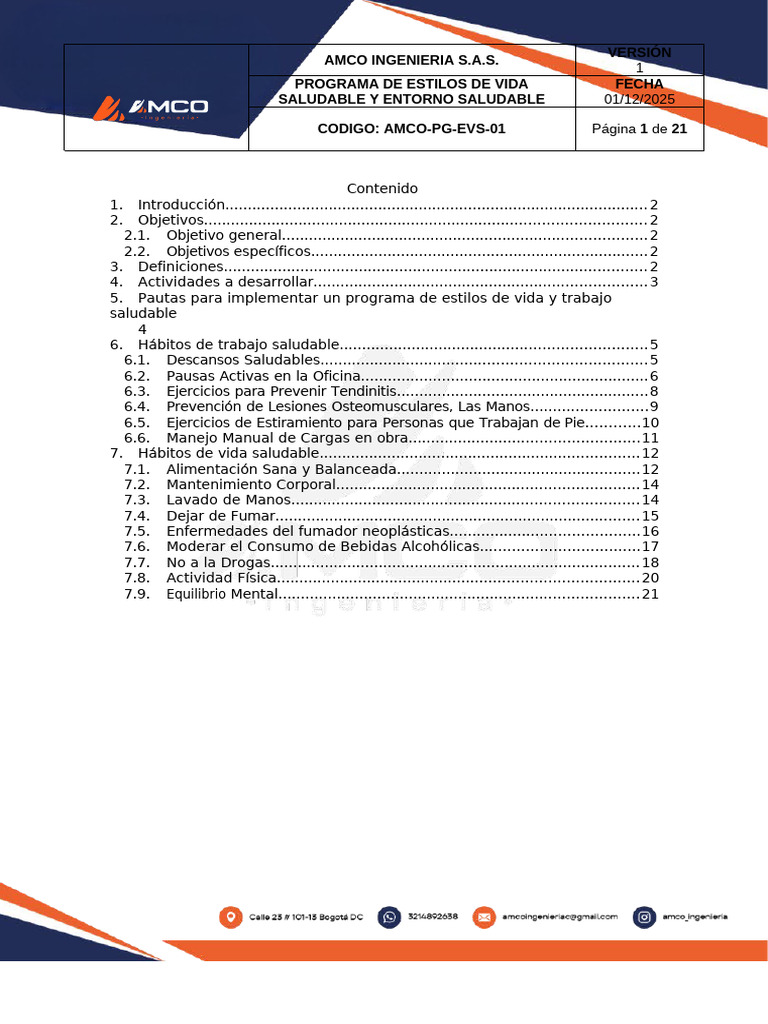 AMCO-PG-EVS-01 Programa de Estilos de Vida y Entorno Saludable | PDF ...